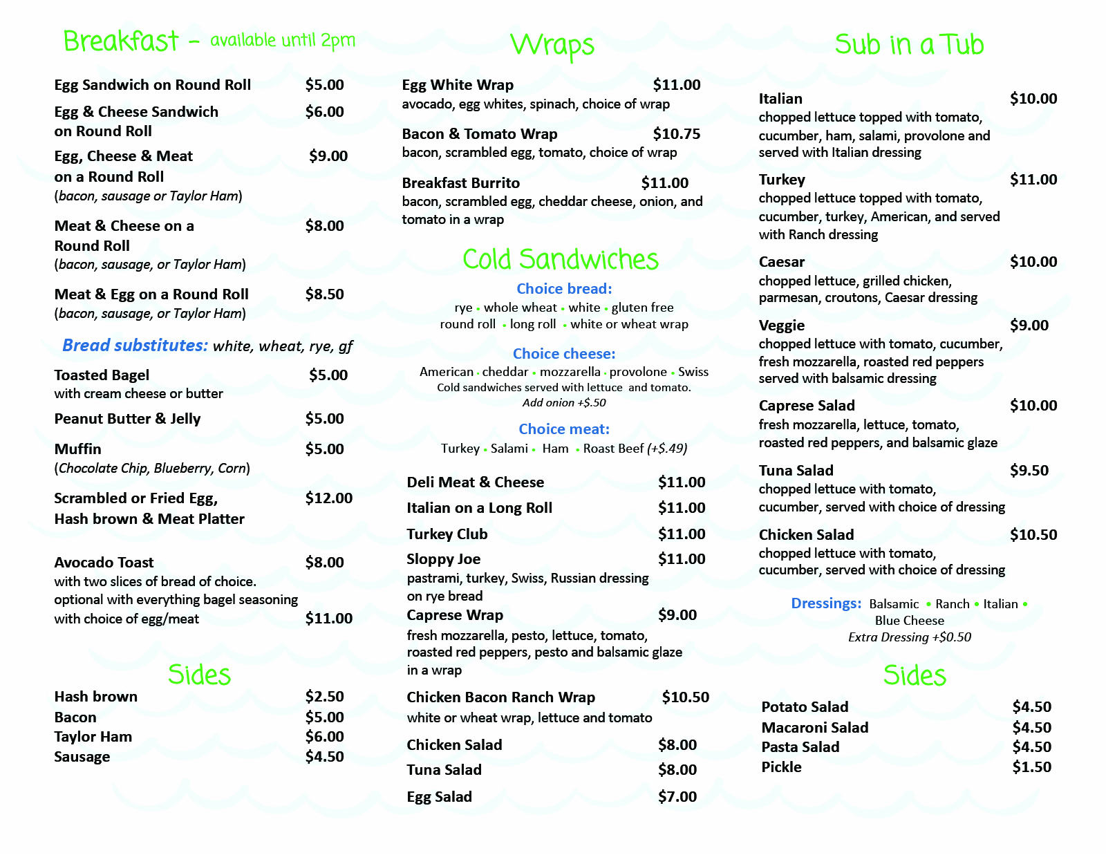 Carry Out Menu - Curbside Pick Up Menu I Main Lake Market